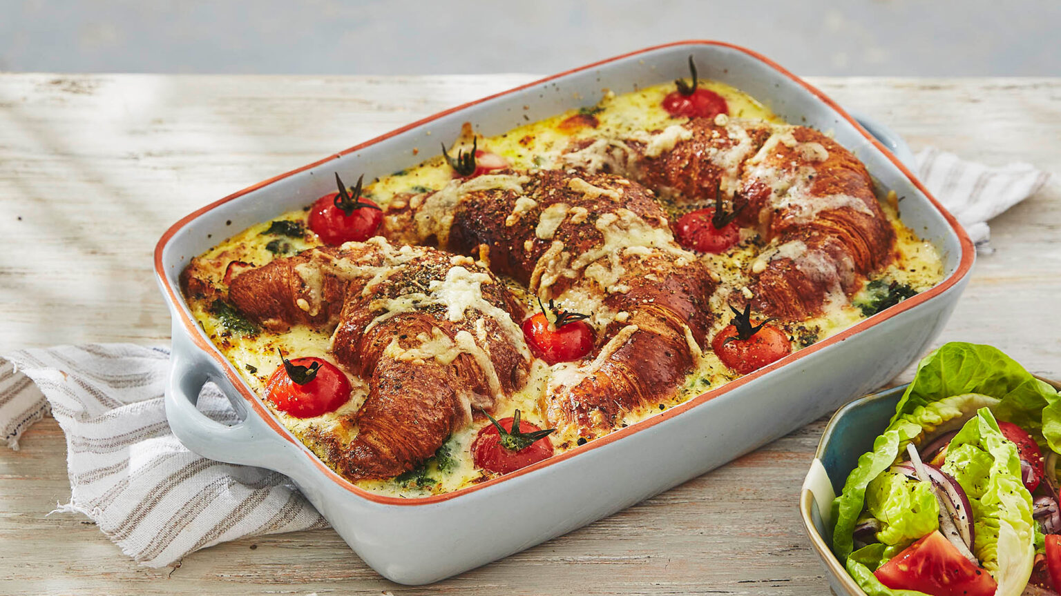 Savoury Bread and Butter Pudding with Cheddar, Spinach and Cherry ...