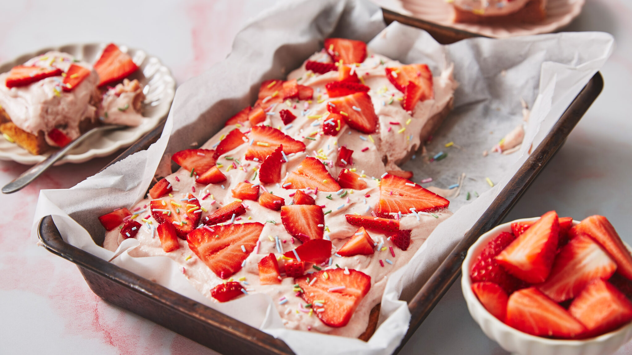 Strawberry School Cake Traybake Recipe - Booths