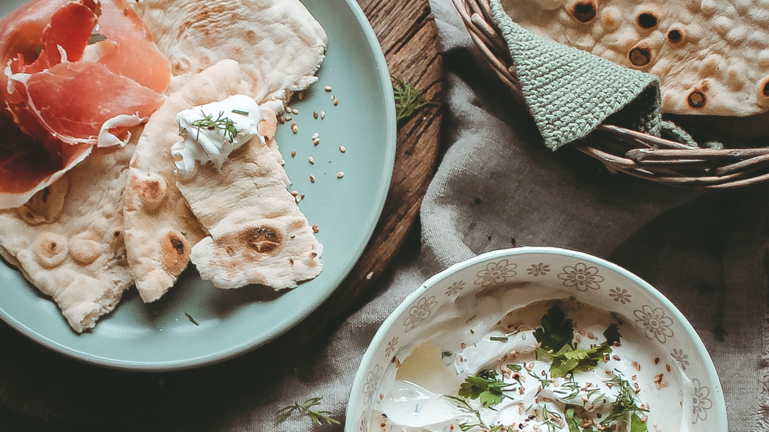 The Boho Baker's Flatbreads with Herby Labneh Dip Recipe - Booths